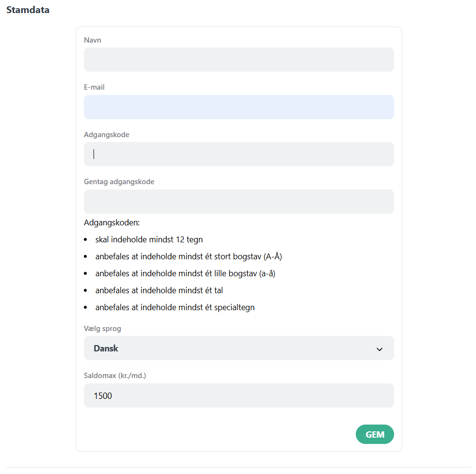 Oprette eller ændre adgangskode samt info om tofaktorlogin